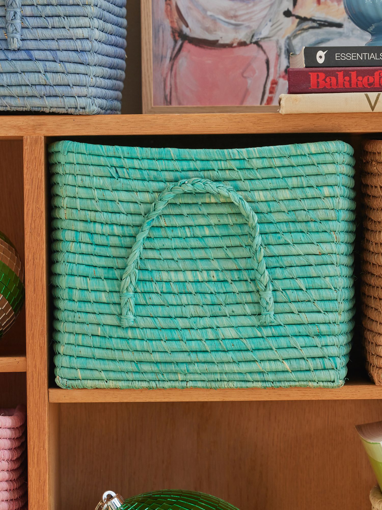 Square Raffia Storage Basket - Mint – rice