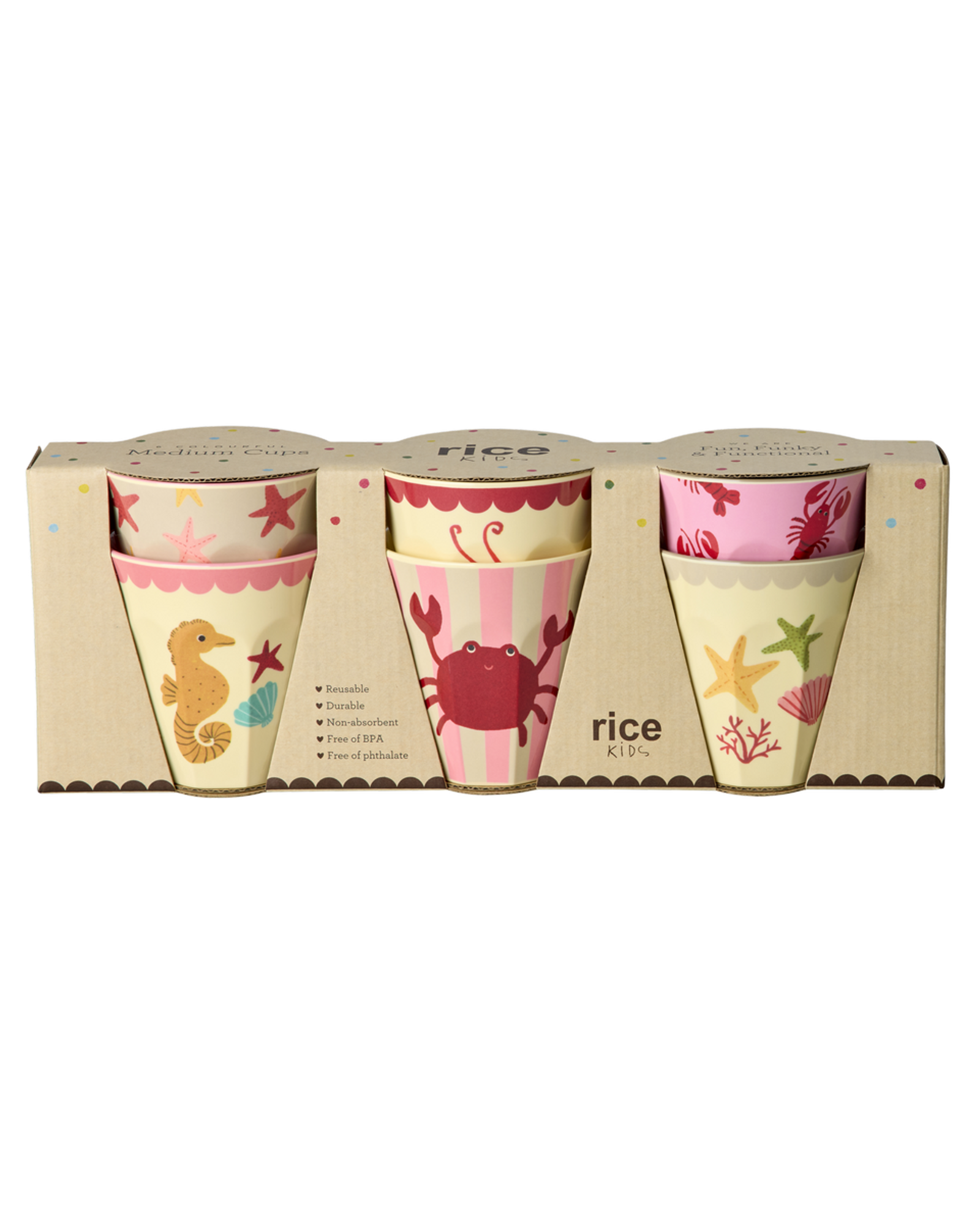 Medium Cup - Coral - Ocean Print - 6-pack