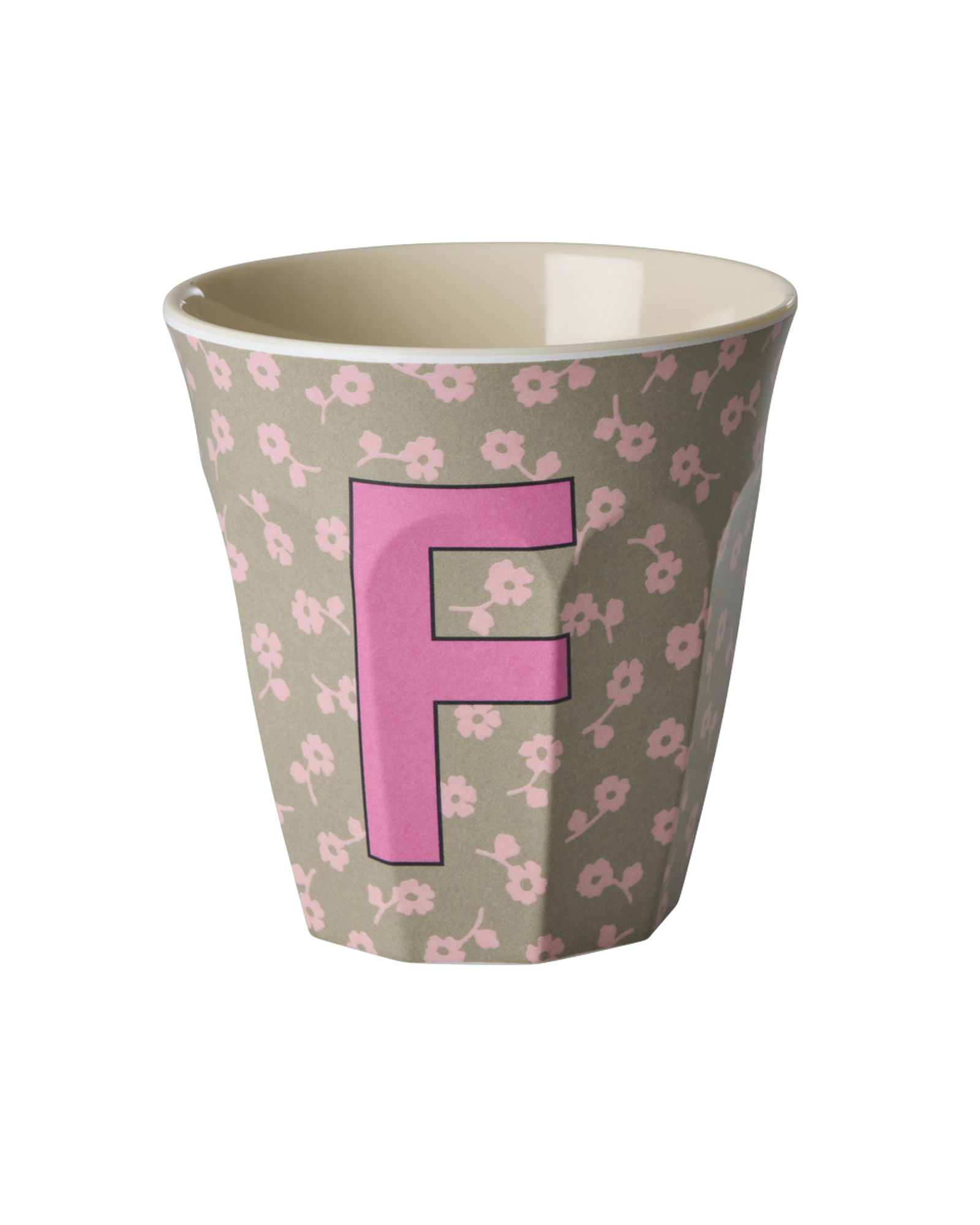 Medium Alphabet Cup - Dark Sand - F - Flowers
