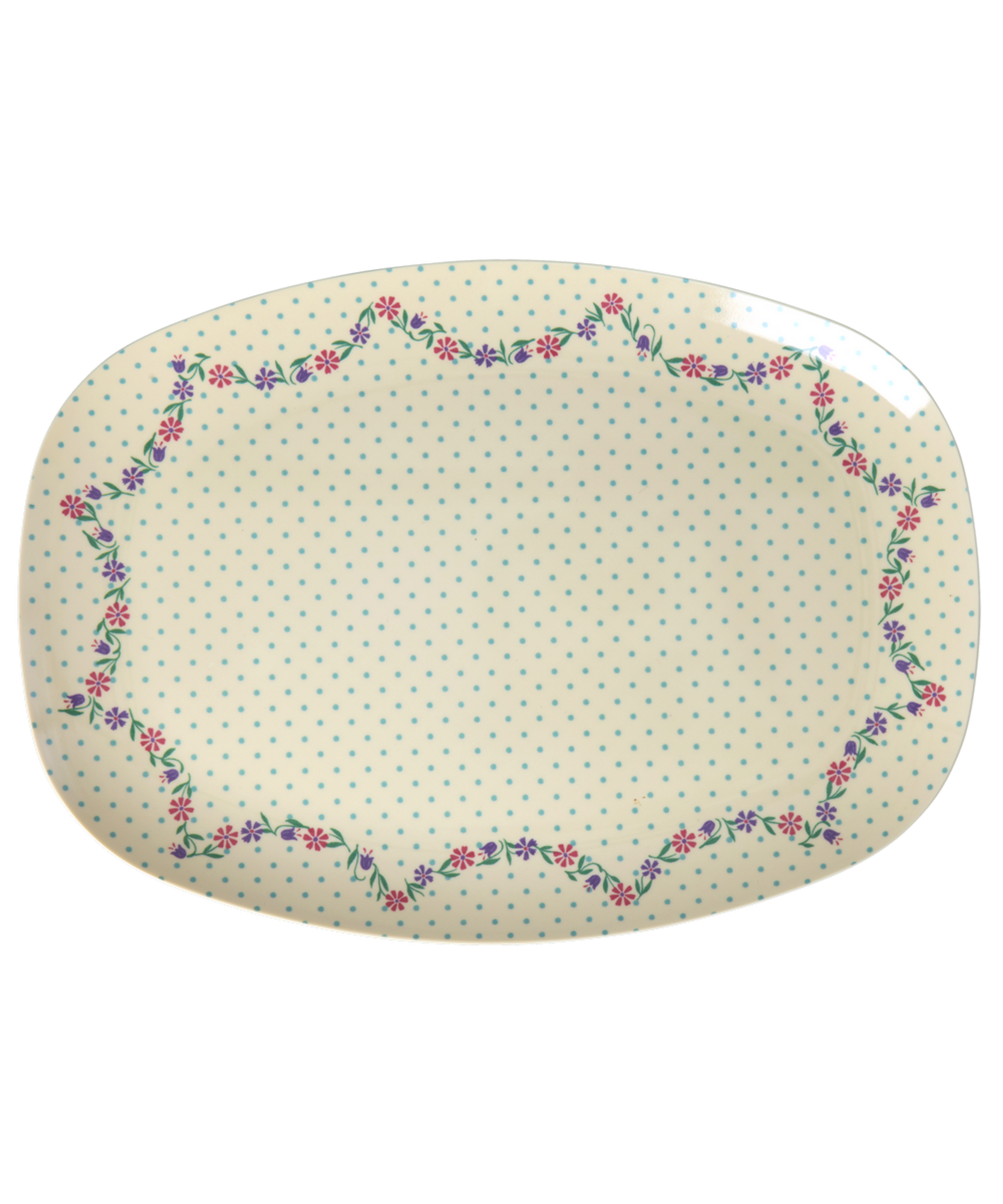 Grand Rectangulaire Grande assiette - Crème - Dots and Flowers Print