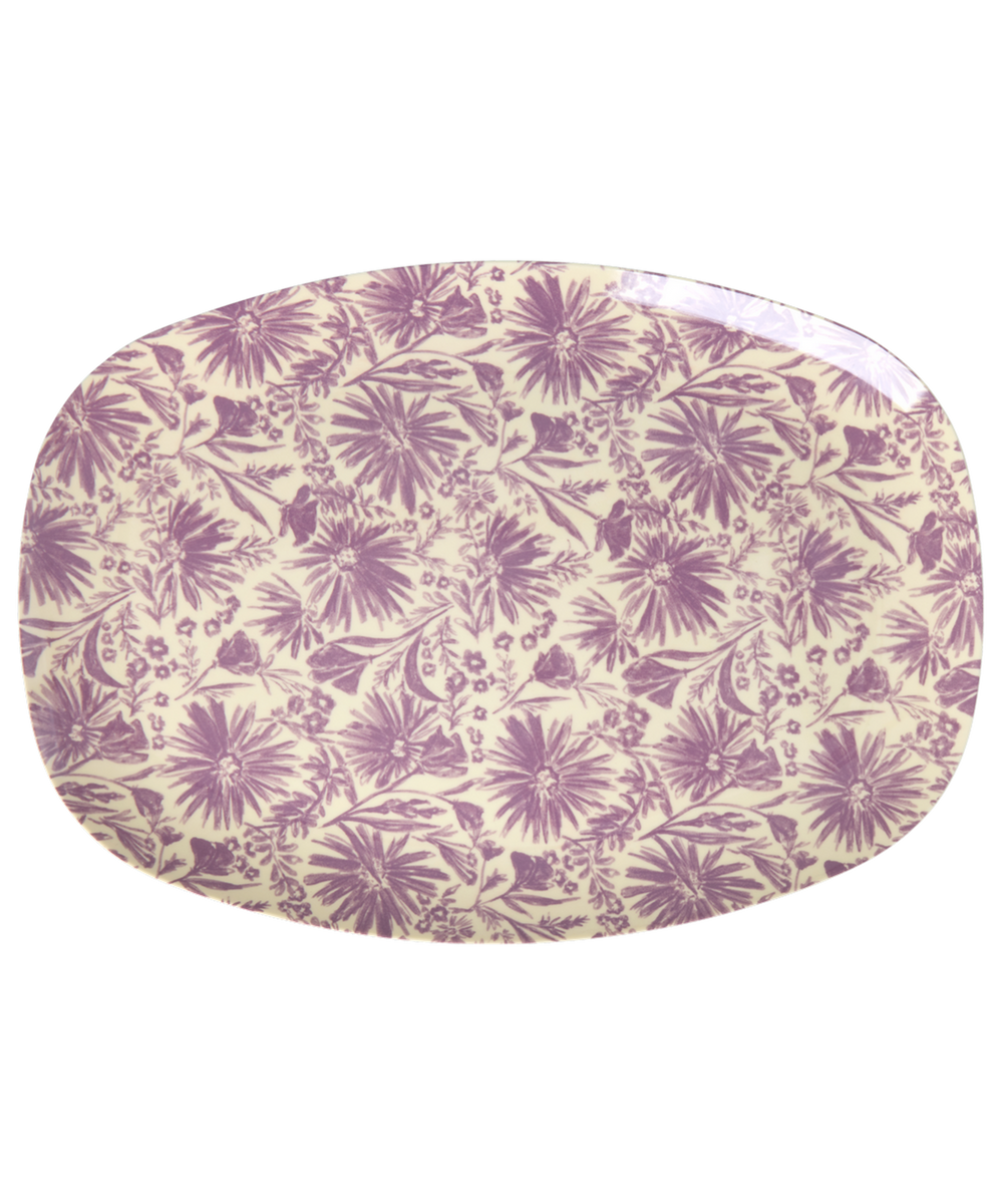 Large Rectangular Dinner Plate - Purple - Flower Press Print