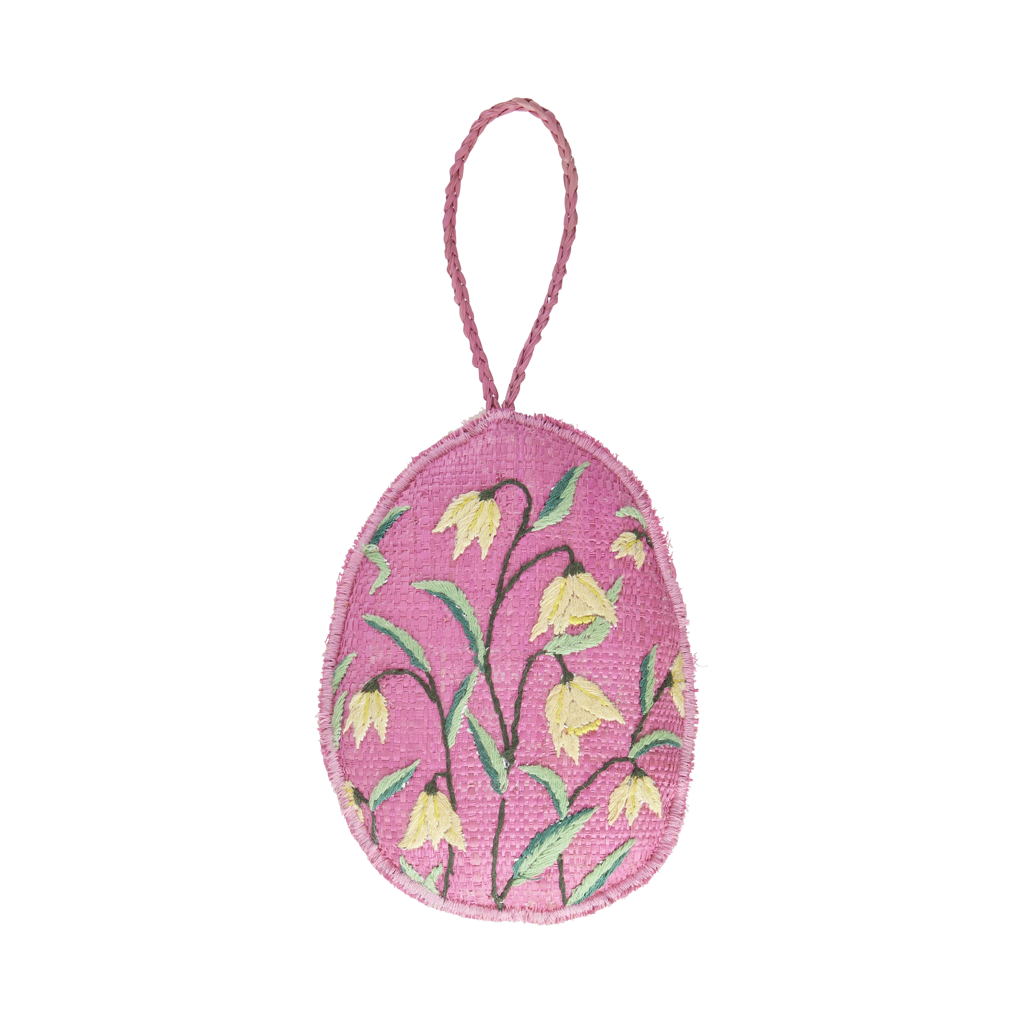 Buy Large Raffia Ornament - Pink - Yellow Flowers Embroidery | Danish ...